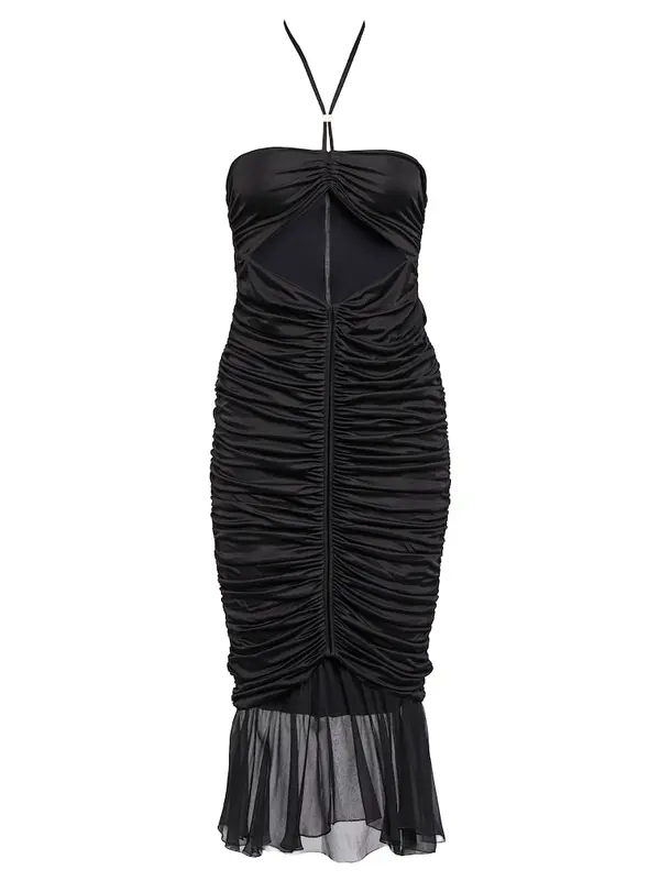 Blumarine Ruched Jersey Midi Dress - Black