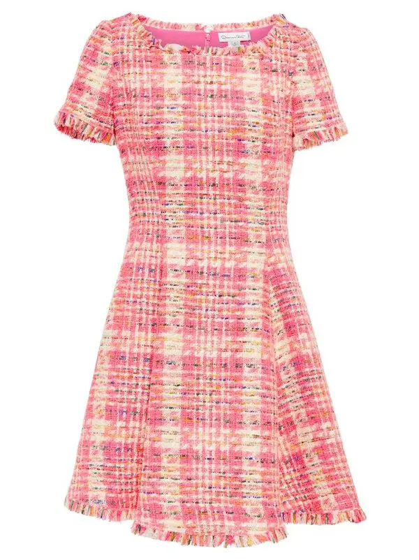 Oscar De La Renta Fringed Checked Tweed Minidress - Multicoloured