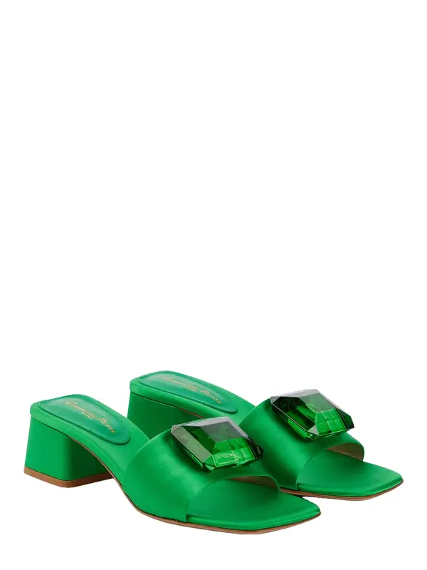 GIANVITO ROSSI Jaipur Embellished Satin Slides - Green