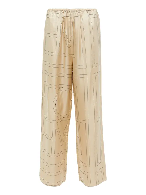 TOTEME Logo Mid-rise Silk Pants - White