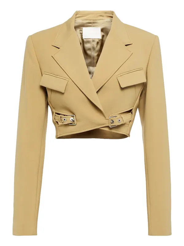 DION LEE Interlock Belted Cropped Blazer - Green