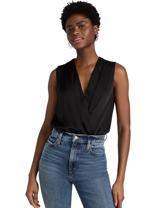 FAVORITE DAUGHTER The Sleeveless Date Blouse Thong Bodysuit - Black