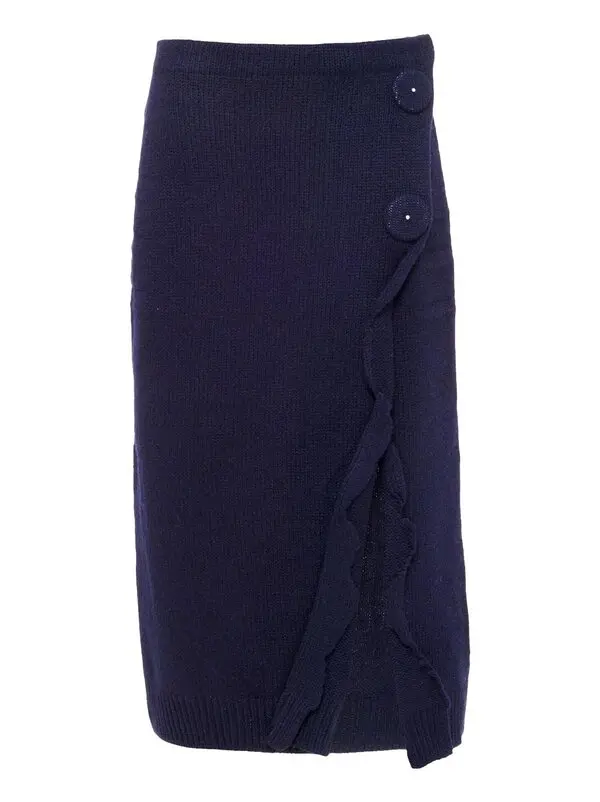 Prada Side-split Wool-cashmere Skirt - Blue