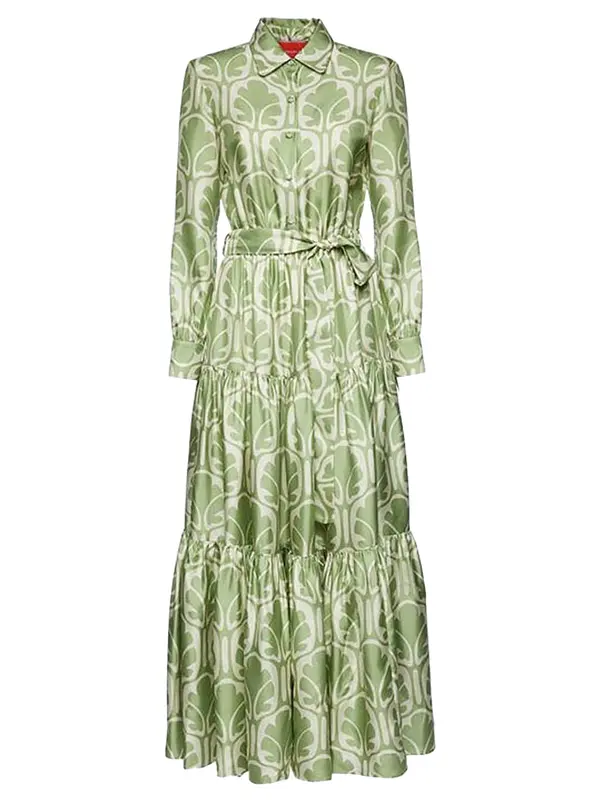 La DoubleJ Long-sleeve Graphic Print Silk Dress - Green
