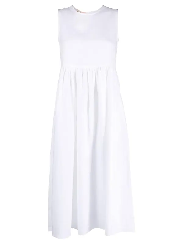 BLANCA VITA Pleated Linen Midi Dress - White