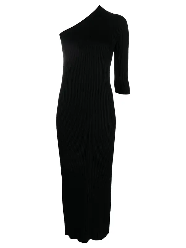 AERON Ribbed Asymmetric Midi Dress - Black