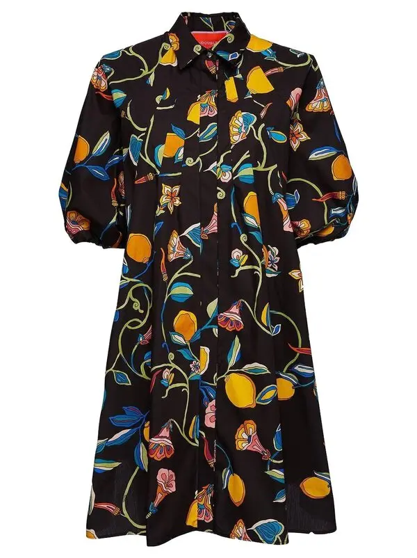 La DoubleJ Lemon Print Short Dress - Black