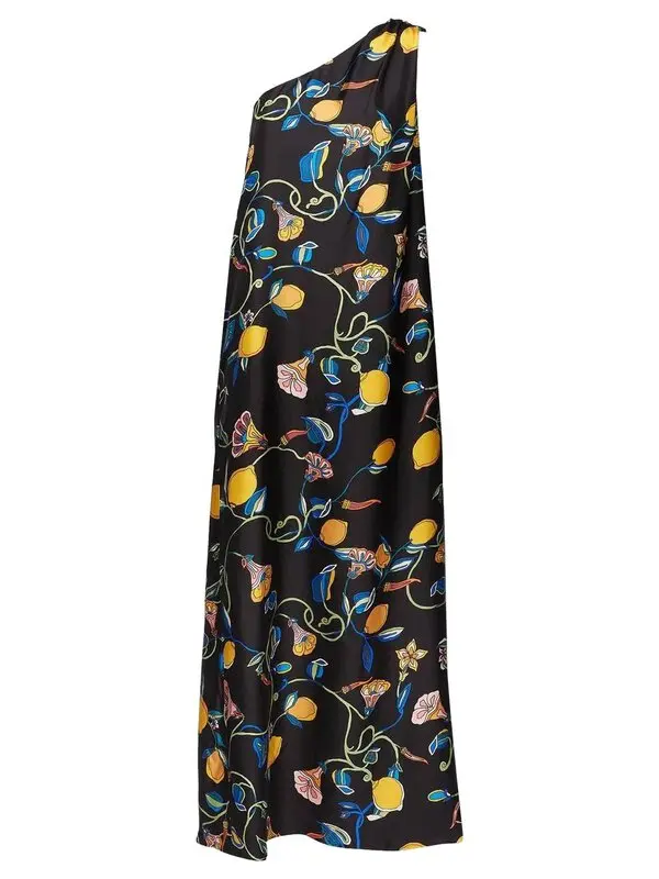 La DoubleJ One-shoulder Graphic Print Maxi Dress - Black