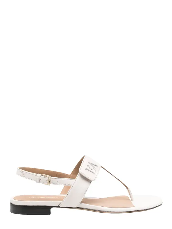 Emporio Armani Logo-plaque Leather Sandals - Neutrals