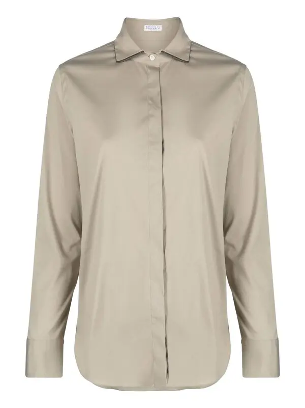 Brunello Cucinelli Long Sleeve Stretch Cotton Shirt - Neutrals