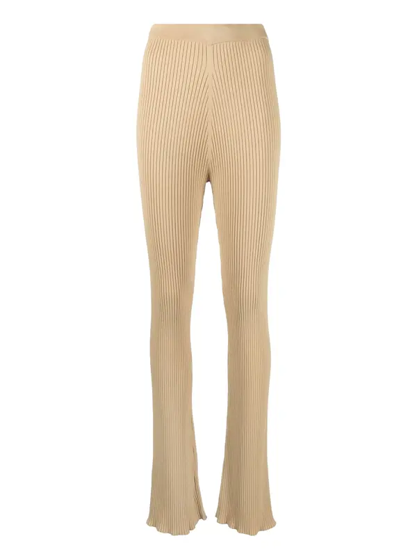 Nanushka Ribbed-knit Flared Trousers - Neutrals