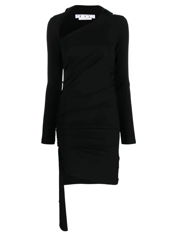 Off-White Asymmetric Ruched Minidress - Black