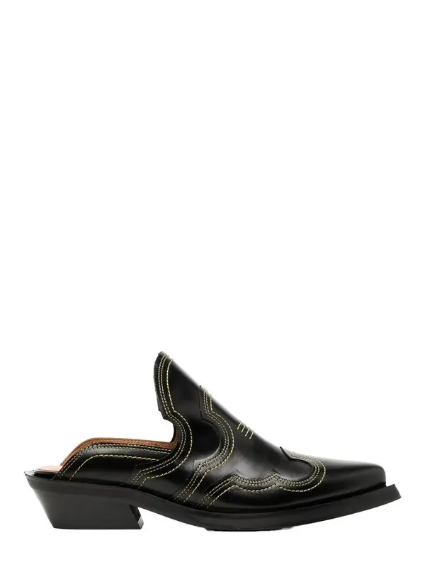 GANNI Embroidered Western Mules - Black