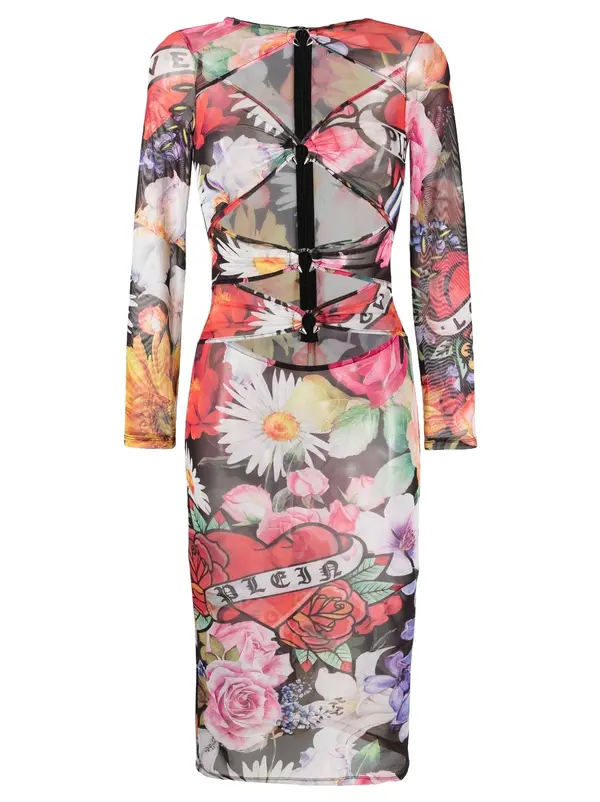 Philipp Plein Love Flowers Midi Dress - Black