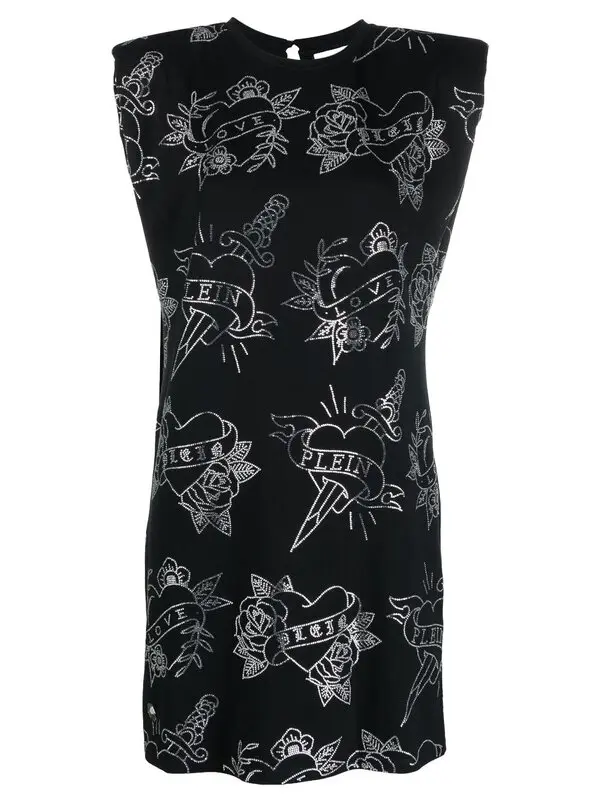 Philipp Plein Graphic-print Sleeveless Mini Dress - Black