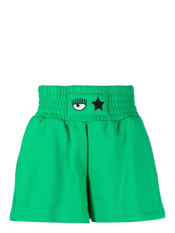 CHIARA FERRAGNI Eye-like Motif Cotton Shorts - Green