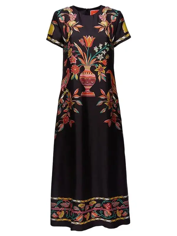 La DoubleJ Graphic-print Silk Midi Dress - Black