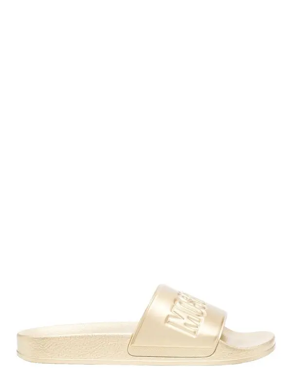 Moschino Embossed Logo Slides - Gold