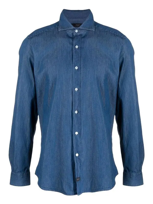 FAY Slim-fit Denim Cotton Shirt - Blue