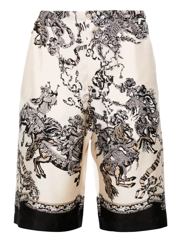 Gucci Baroque-print Silk Shorts - Neutrals