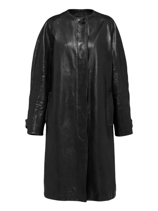 Prada Single-breasted Leather Coat - Black