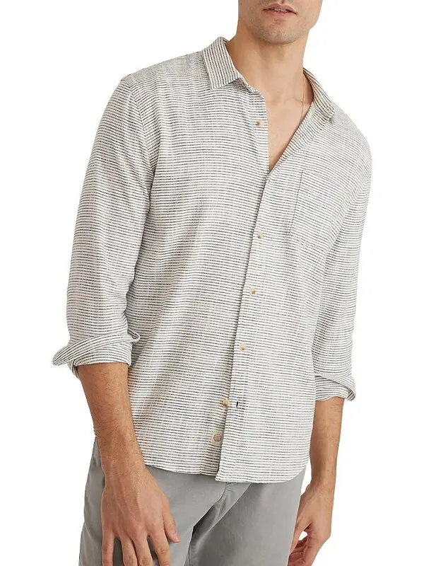 Marine Layer Selvage Striped Long Sleeve Button Front Shirt - Natural