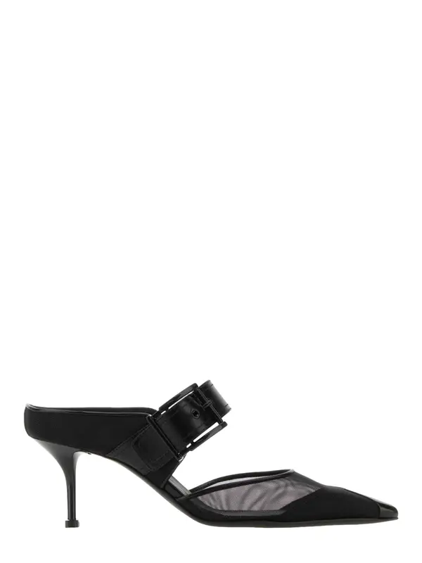 Alexander McQueen 65mm Buckled Mesh Mules - Black