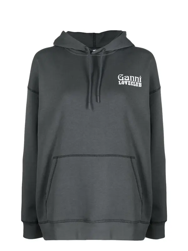GANNI Isoli Loveclub Cotton Hoodie - Grey