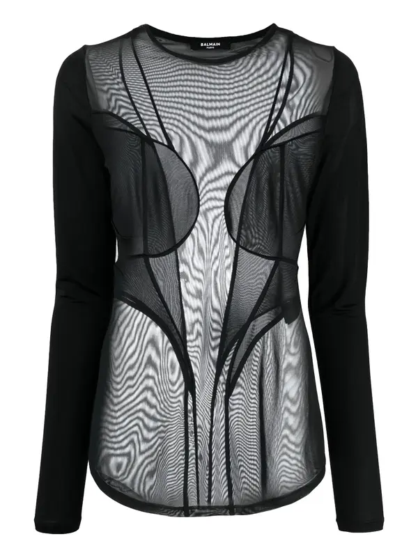 Balmain Panelled Semi-sheer Top - Black