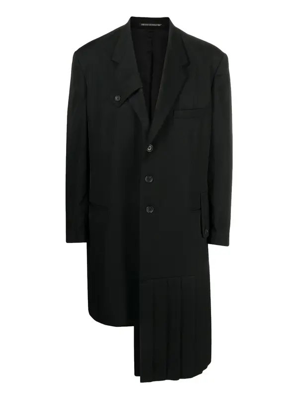 Yohji Yamamoto Slogan-print Single-breasted Coat - Black