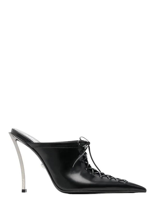 Versace 110mm Lace-up Leather Mules - Black