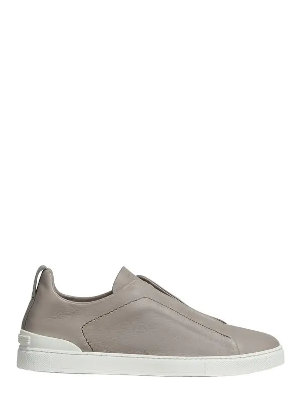 Zegna Secondskin Triple Stitch Leather Sneakers - Grey
