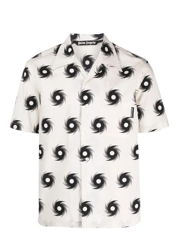 Palm Angels Hurricane-print Cotton Bowling Shirt - Neutrals