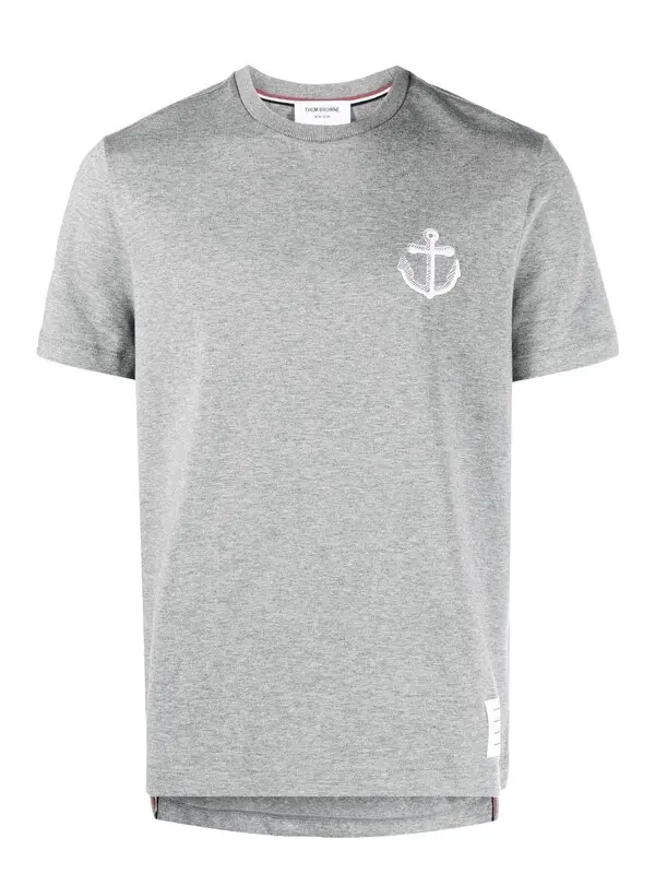 Thom Browne Anchor-embroidered Cotton T-shirt - Grey