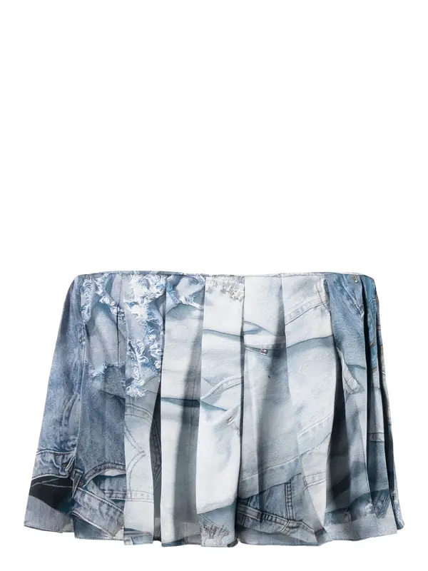 Natasha Zinko Denim-print Pleated Skort - Blue