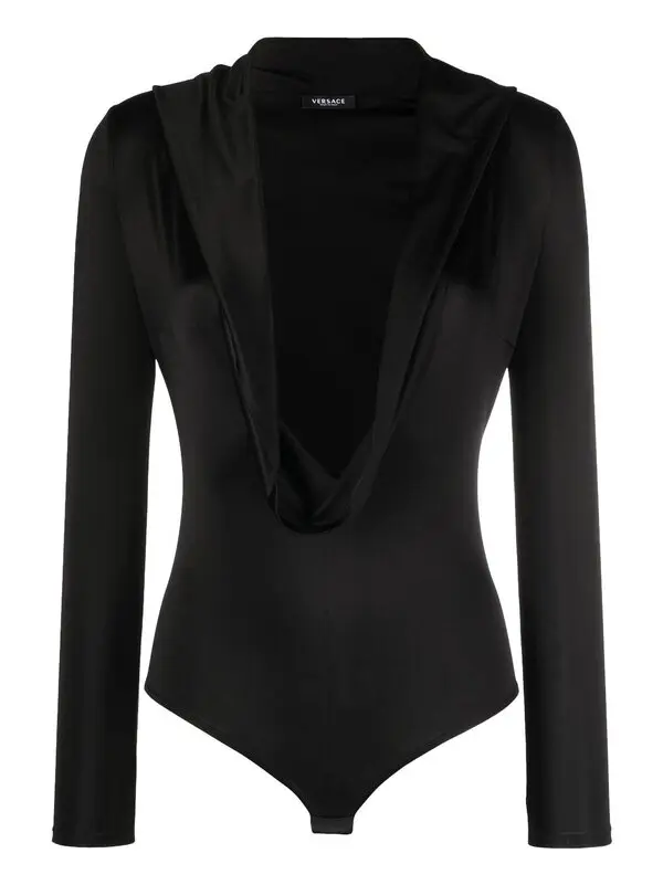 Versace Cowl-neck Long-sleeved Bodysuit - Black