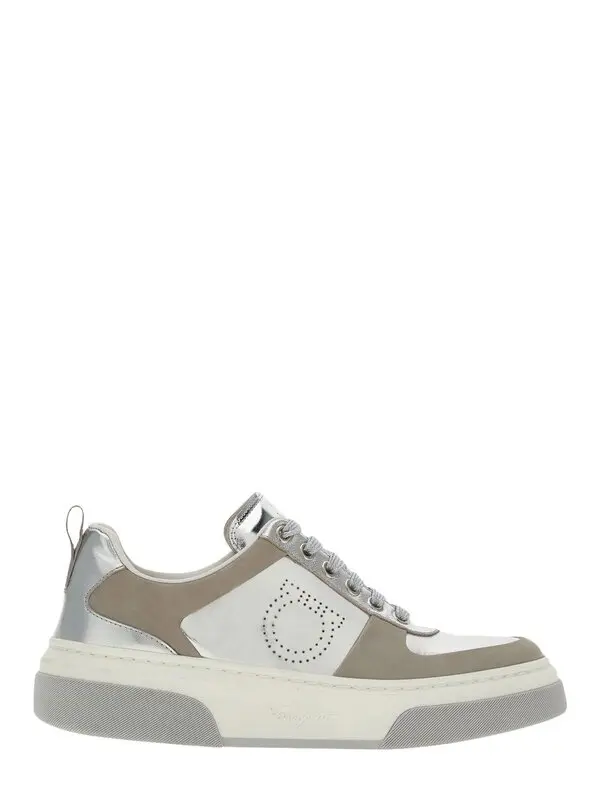 FERRAGAMO Gancini Leather Sneakers - Grey