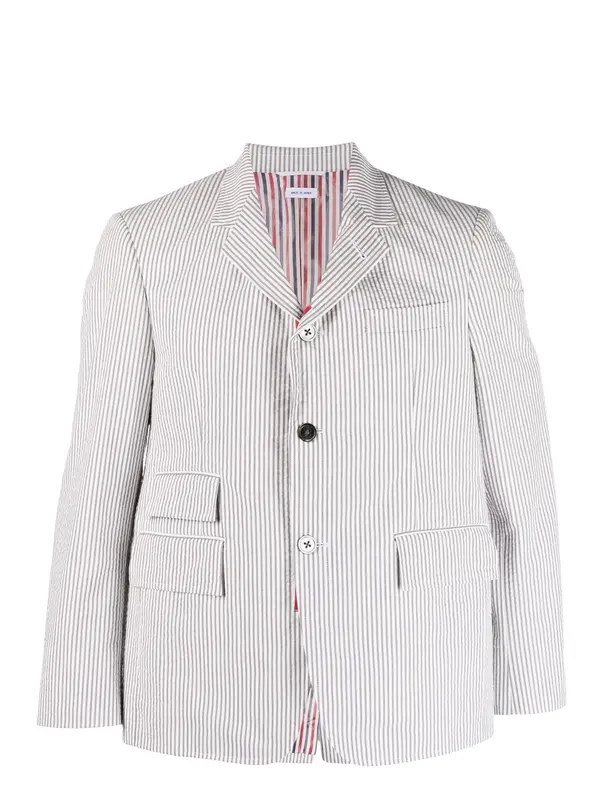 Thom Browne Seersucker Single-breasted Blazer - Grey