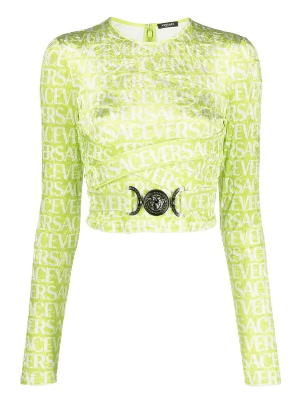 Versace Logo-print Cut-out Crop Top - Green