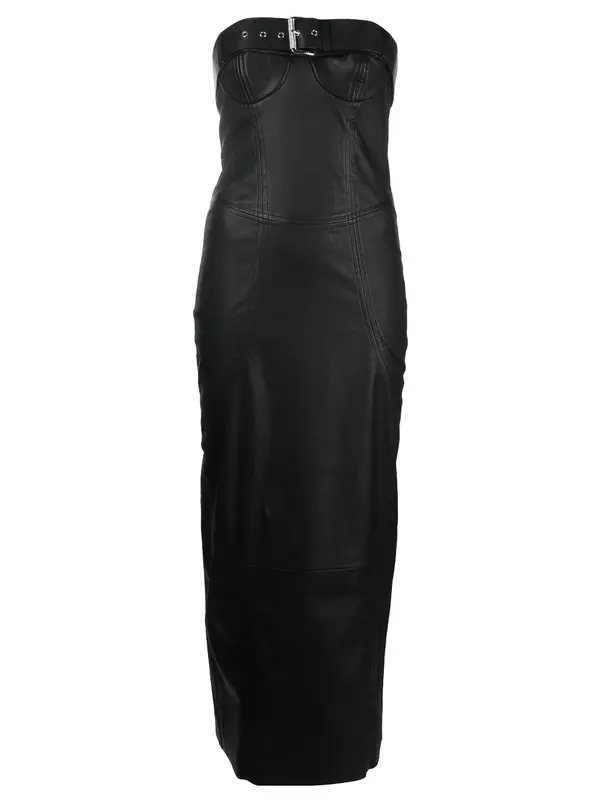 Drome Strapless Leather Midi Dress - Black