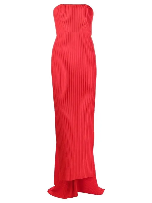 Solace London Pleated Strapless Fishtail Gown - Red