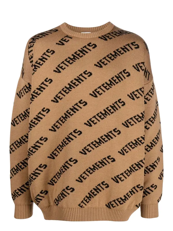 Vetements Logo-print Intarsia-knit Jumper - Brown