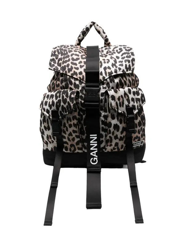 GANNI Leopard-print Backpack - Brown