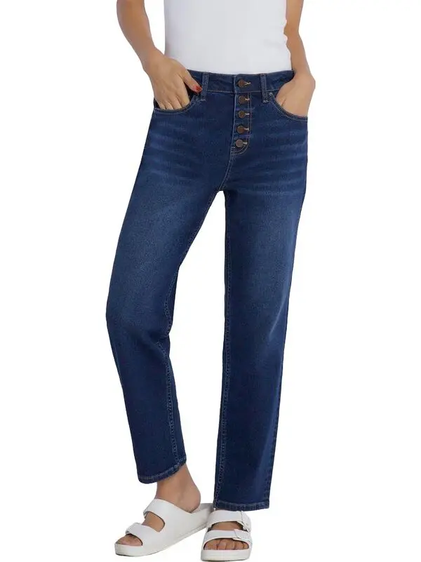 HINT OF BLU Exposed Button Fly Boyfriend Jeans - Dark Zuma