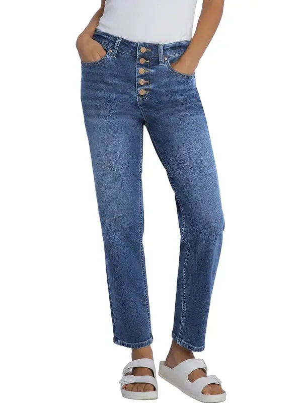 HINT OF BLU Exposed Button Fly Boyfriend Jeans - Light Zuma