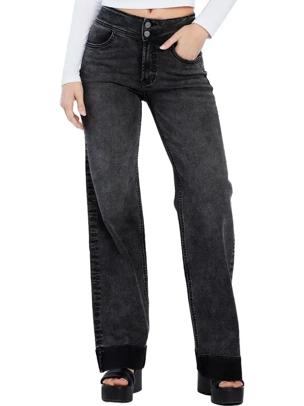 HINT OF BLU Mighty High Waist Wide Leg Jeans - Faded Black