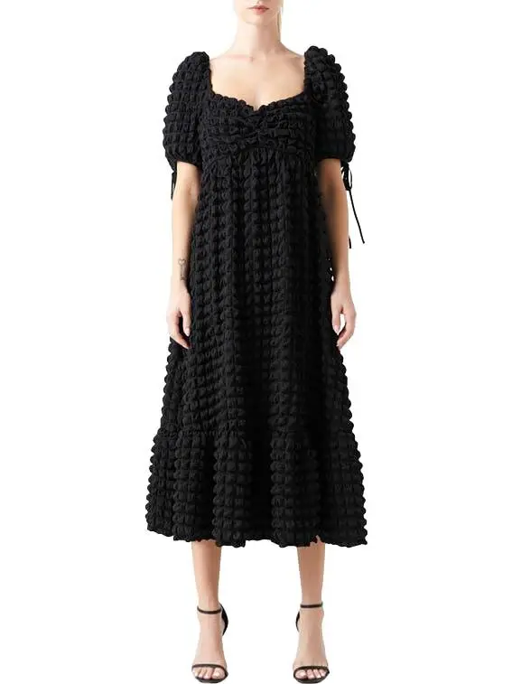 Endless Rose Texture Puff Sleeve Maxi Dress - Black