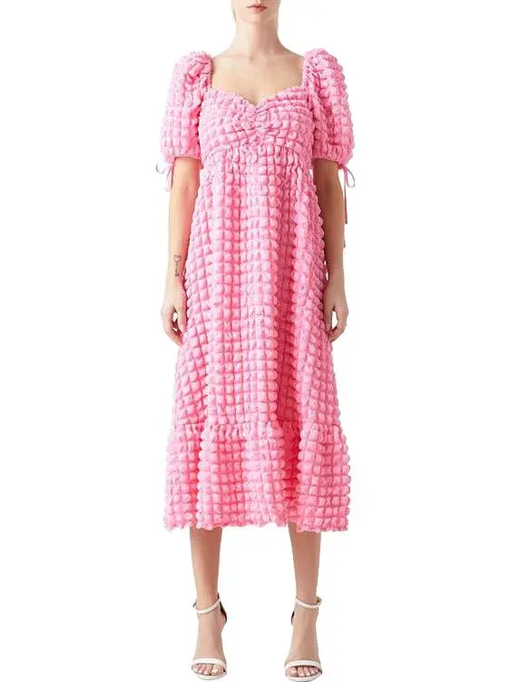 Endless Rose Texture Puff Sleeve Maxi Dress - Pink