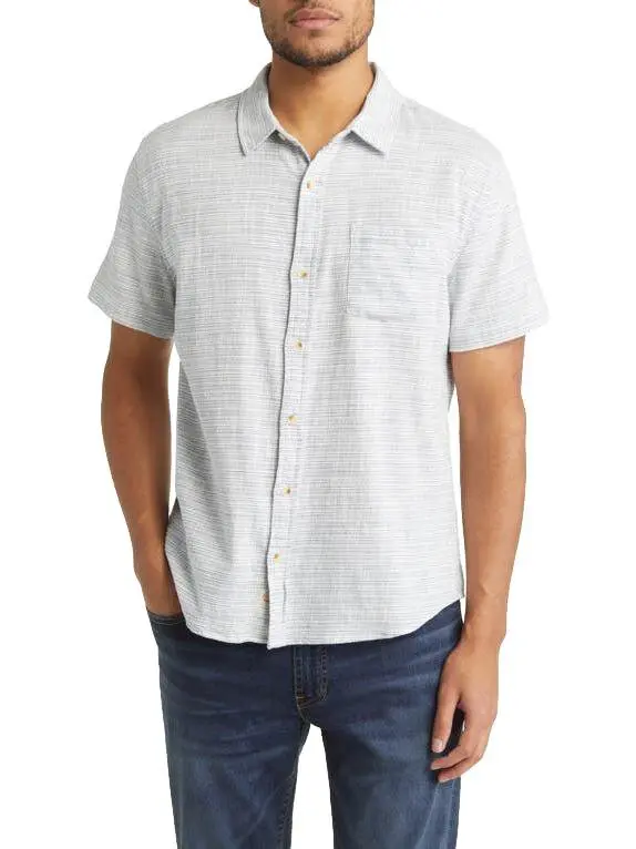 Marine Layer Stripe Short Sleeve Selvage Button-up Shirt - Blue