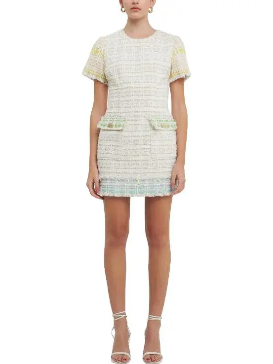 Endless Rose Colorblock Tweed Mini Dress - Ivory Multi